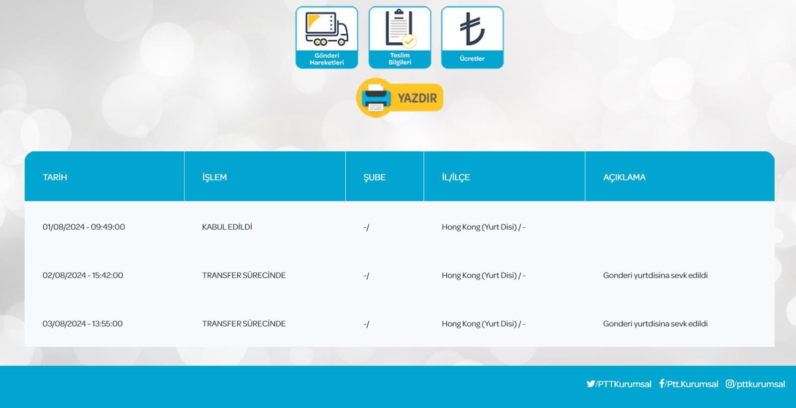 Turpex PTT PTT Kargo Yurt Dışı Kargomu (Debit Kart) Apar Topar Geri ...