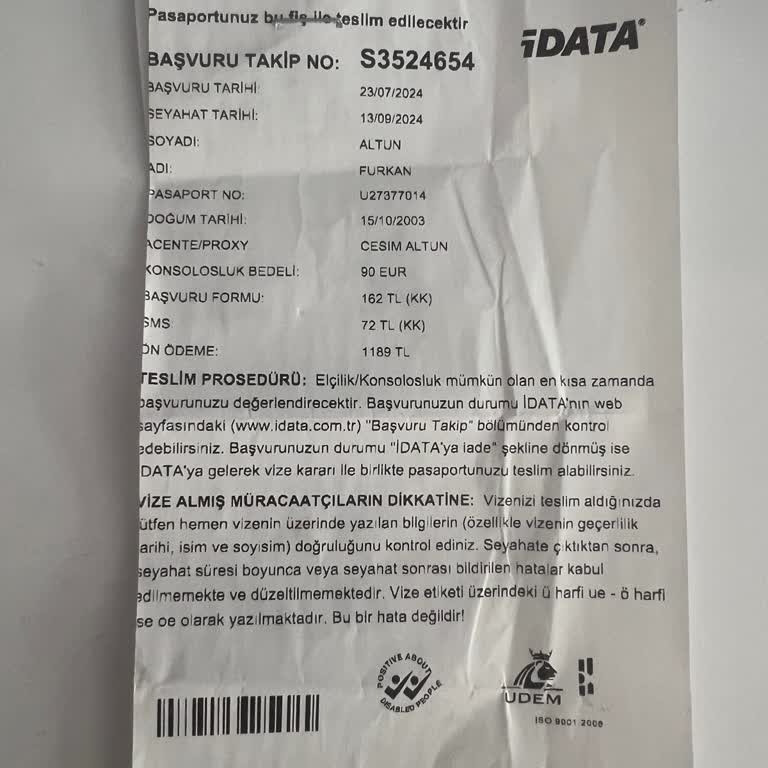 iData Vize Basılı Pasaport - Şikayetvar