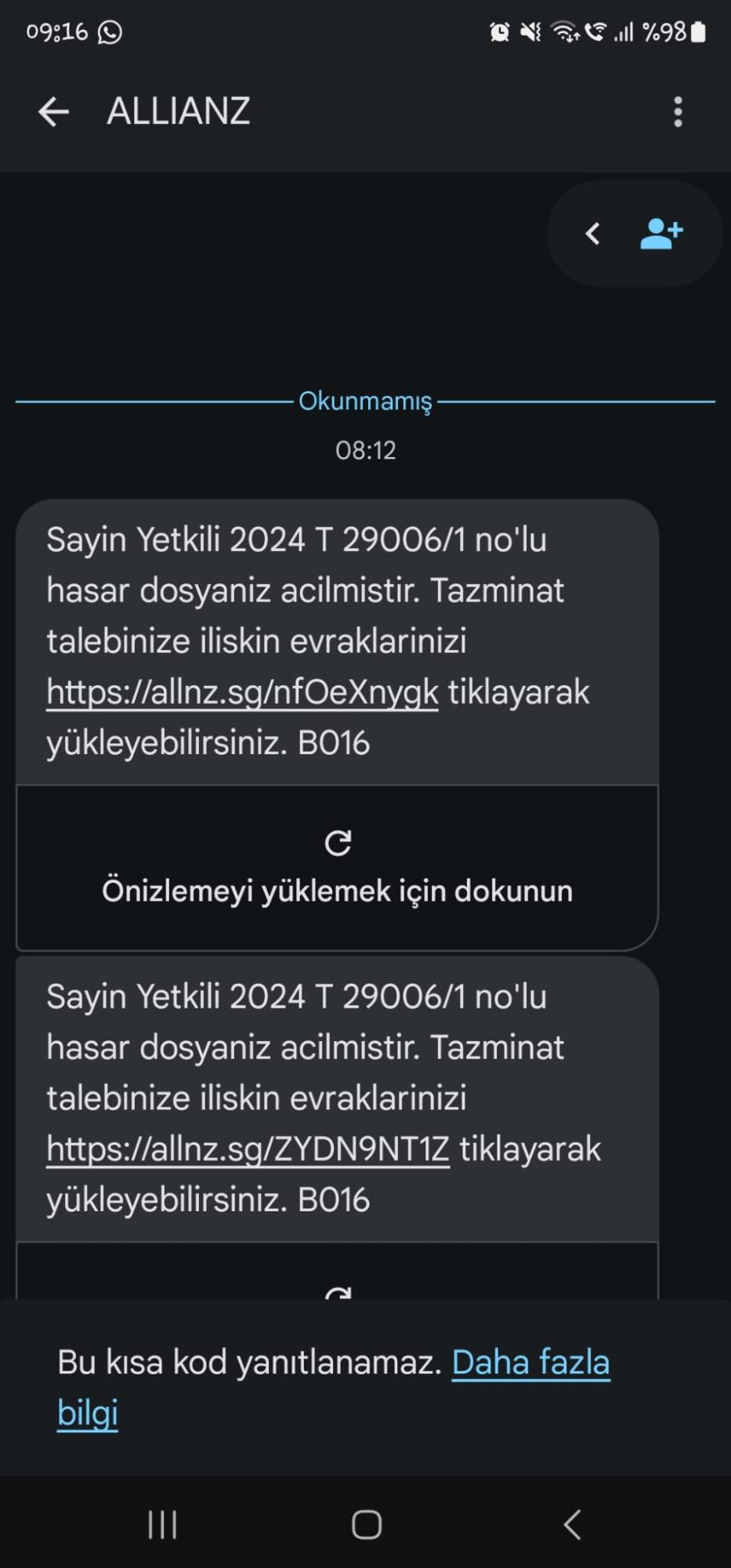Allianz Sigorta Adına Gelen Sahte Mesajlar - Şikayetvar