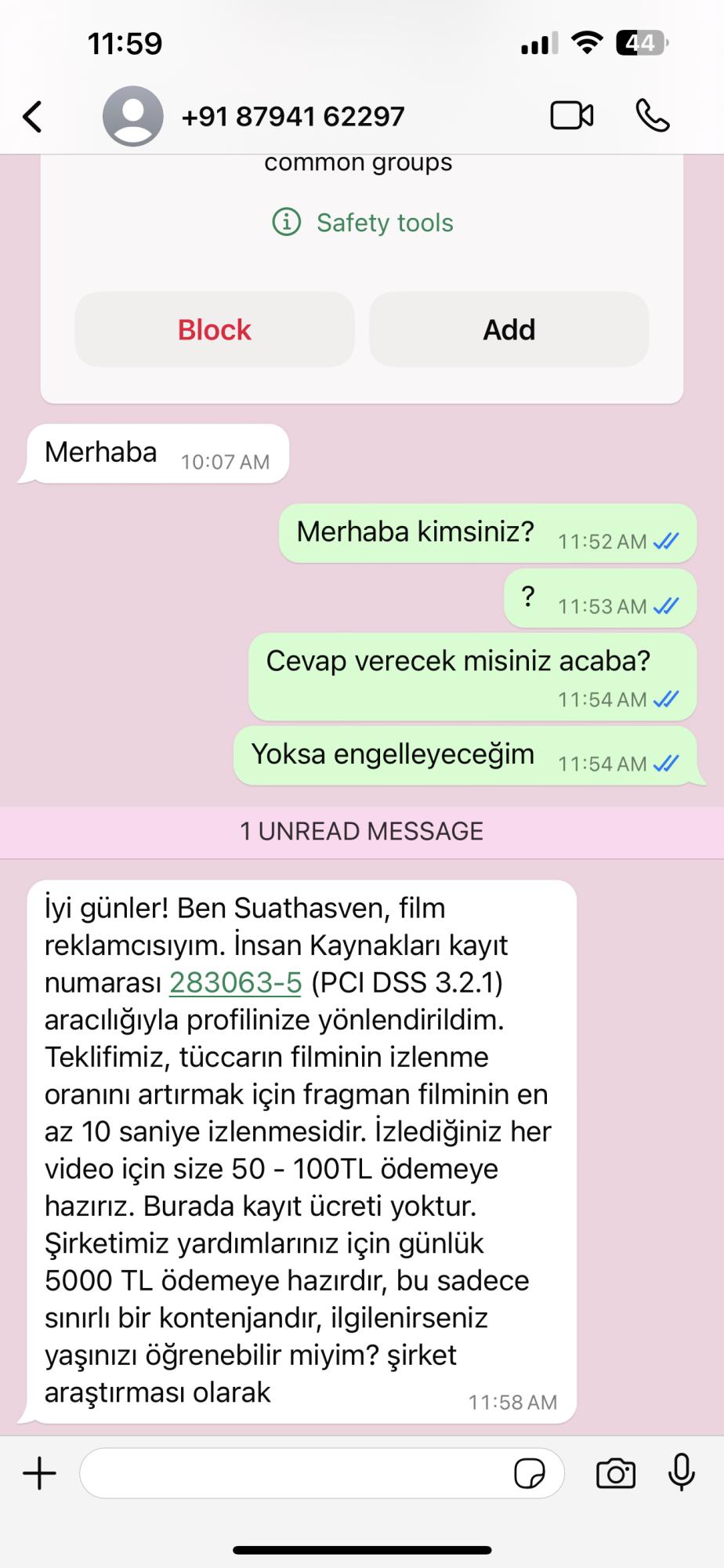 WhatsApp Hindistan'dan Bilinmeyen Numaralı Mesaj Ve Reklam Teklifi... - Şikayetvar