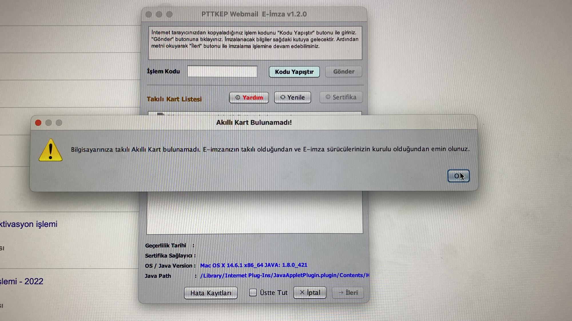 PTT Kep Webmail E-imza Uygulaması Mac Bilgisayarda E-imzayı Okumuyor ...