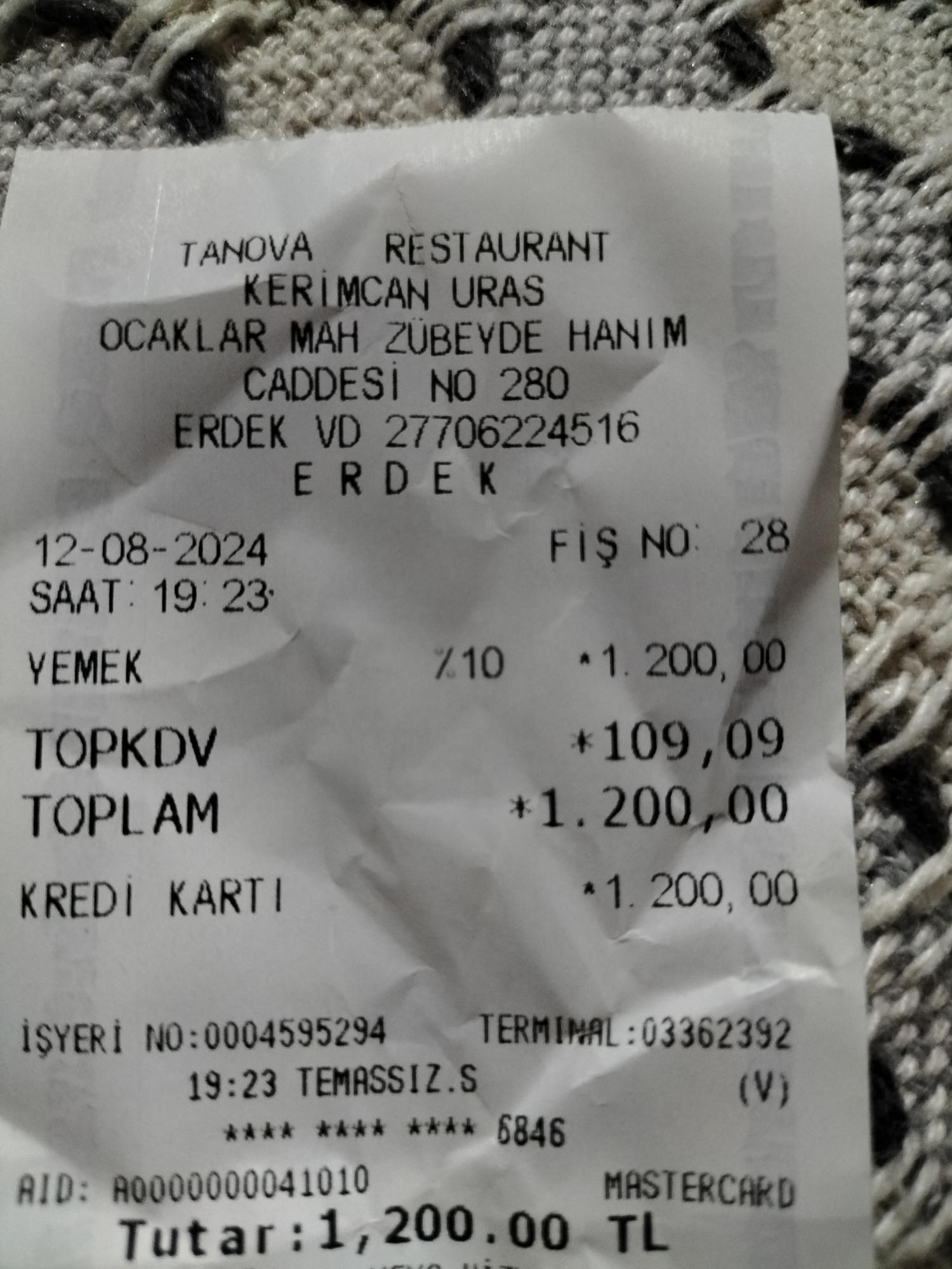 Tanova Restaurant Tam Bir Felaketti - Şikayetvar