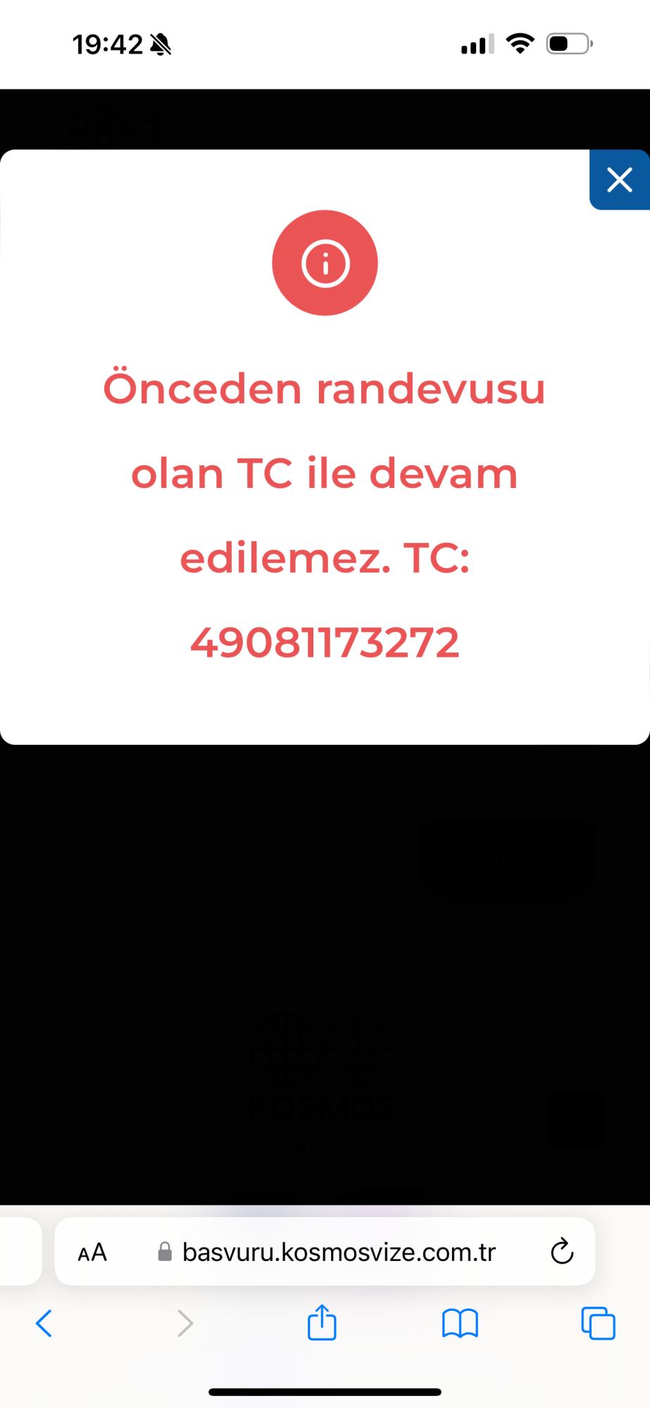 Kosmos Vize Hizmetleri Randevu Sisteminde T.C. Kimlik Numarası Sorunu ...