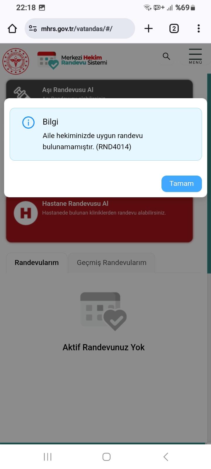 MHRS - 182 MHRS Randevu Sistemi Sorunu: Rnd4014 Hatası - Şikayetvar