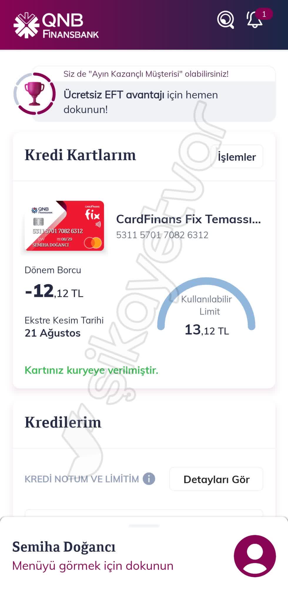 QNB Türkiye QNB Finansbank 1 TL Limit Şikayeti - Şikayetvar