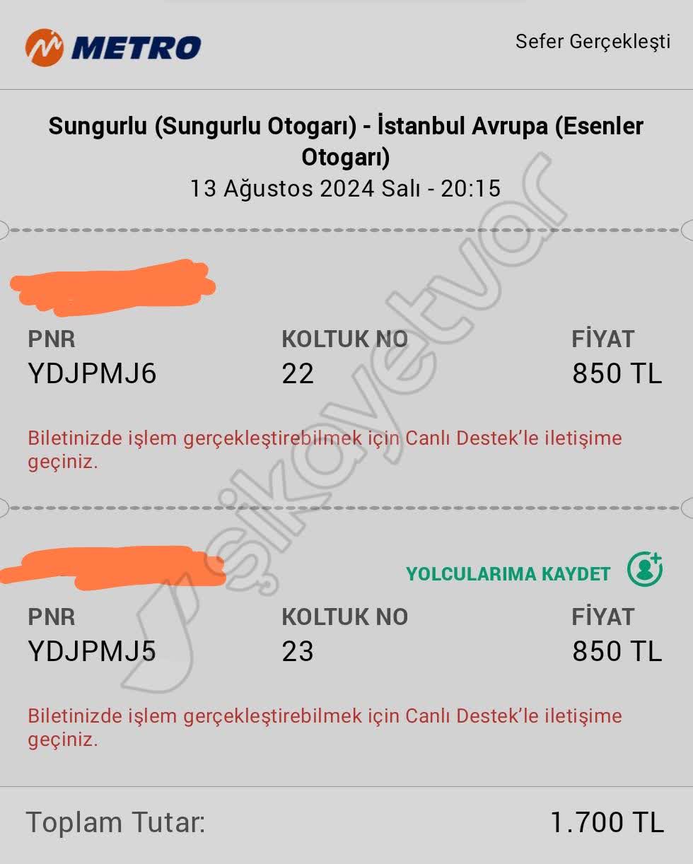 Metro Turizm Metro Otobüsü Bilette Belirtilen Otogara Girmedi - Şikayetvar