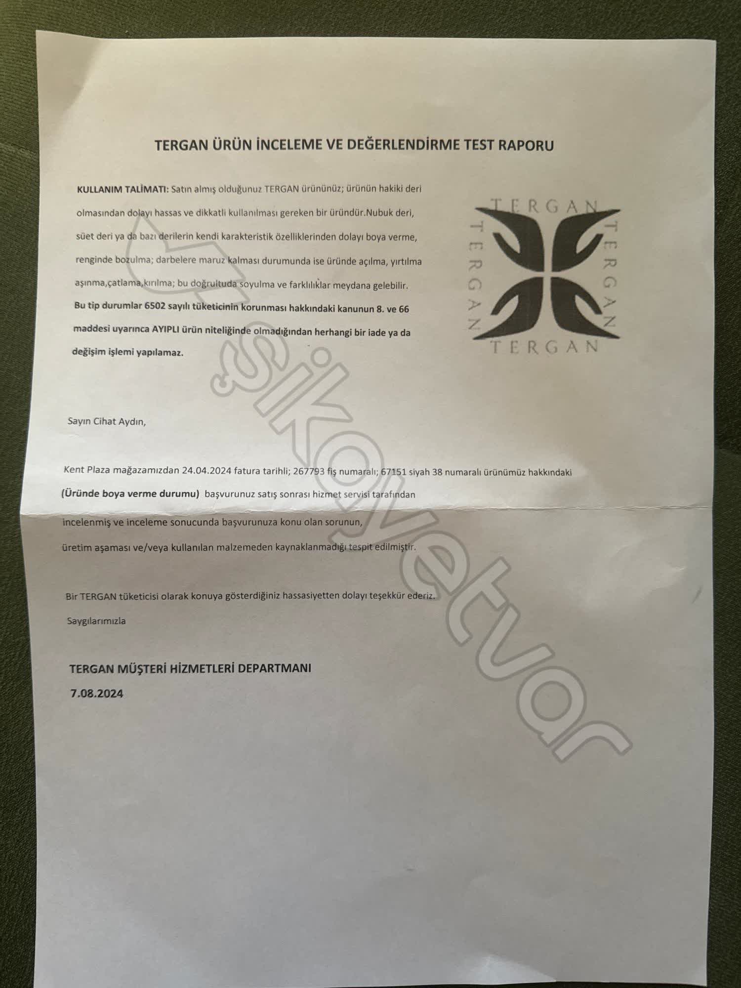 Tergan Deri Tergan Ayakkabı Renk Sorunu Ve Yetersiz Müşteri Hizmeti ...