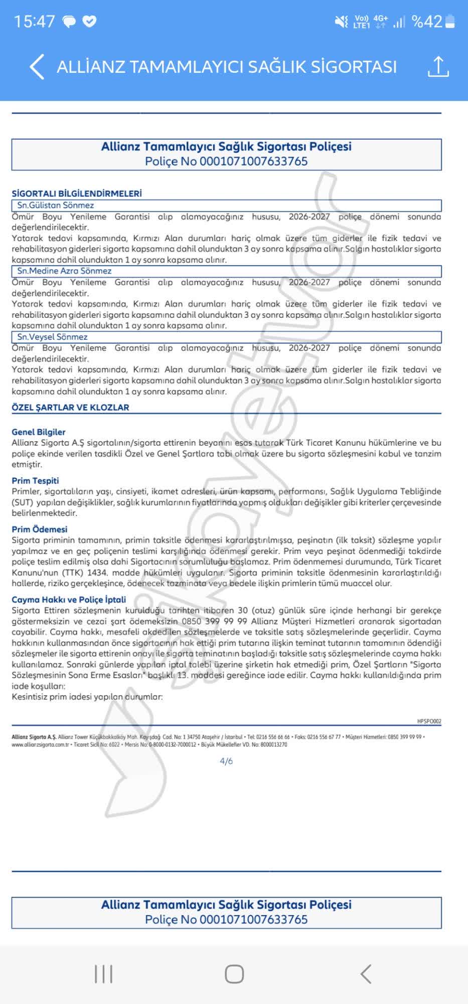Allianz Sigorta Sözleşmeye Aykırı Mağduriyet - Şikayetvar