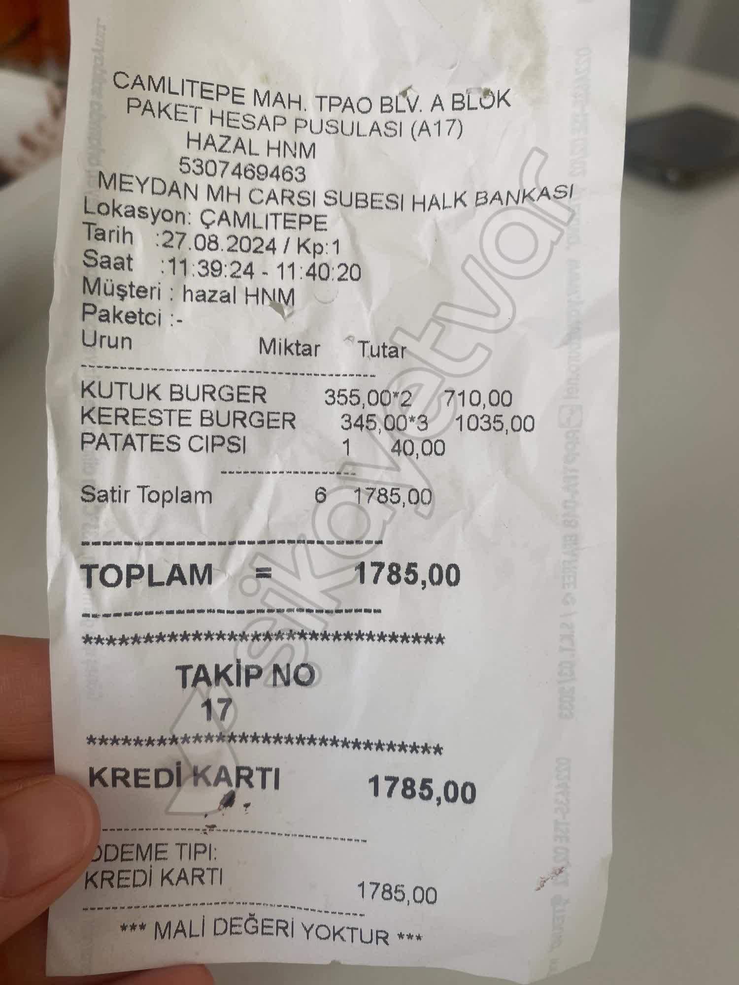 Çözüldü: Balta Burger Siparişimde Beklenmedik Ekstra Ücretler - Şikayetvar