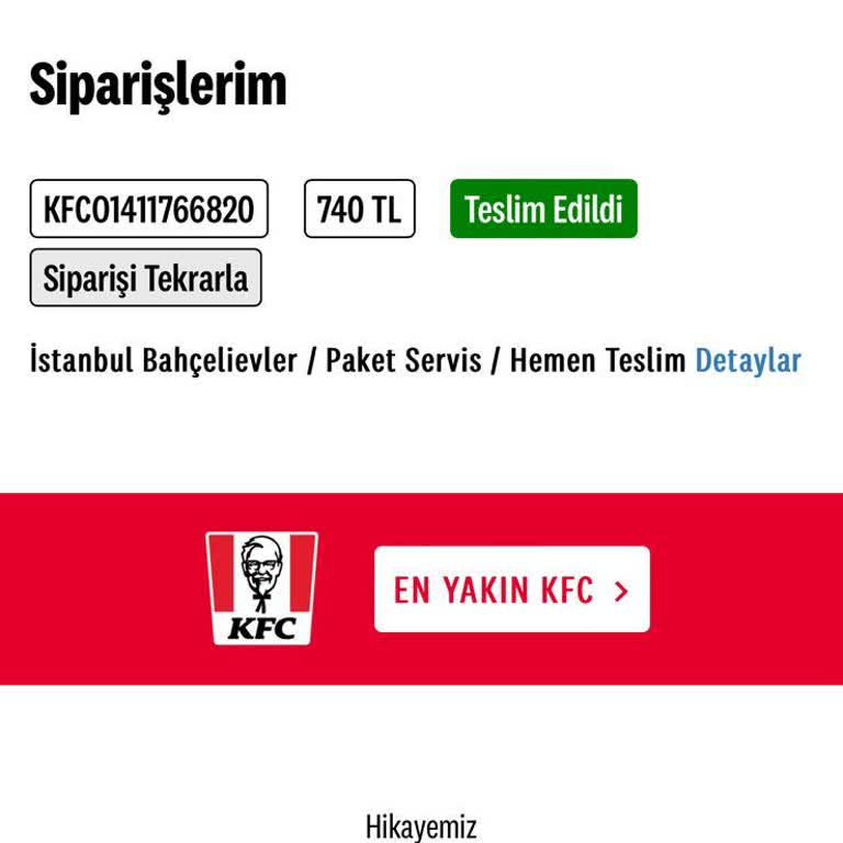 KFC Sipariş ve Sipariş Numarası Şikayetleri - Şikayetvar