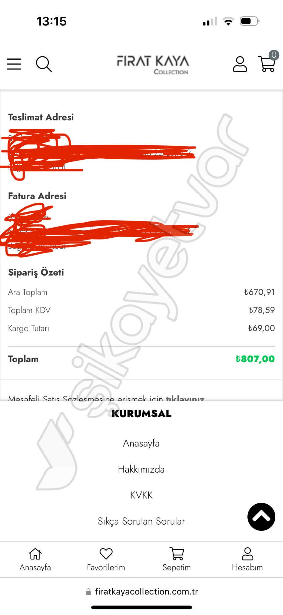 Fırat Kaya Collection İade Sürecinde Fahiş Kargo Bedeli - Şikayetvar