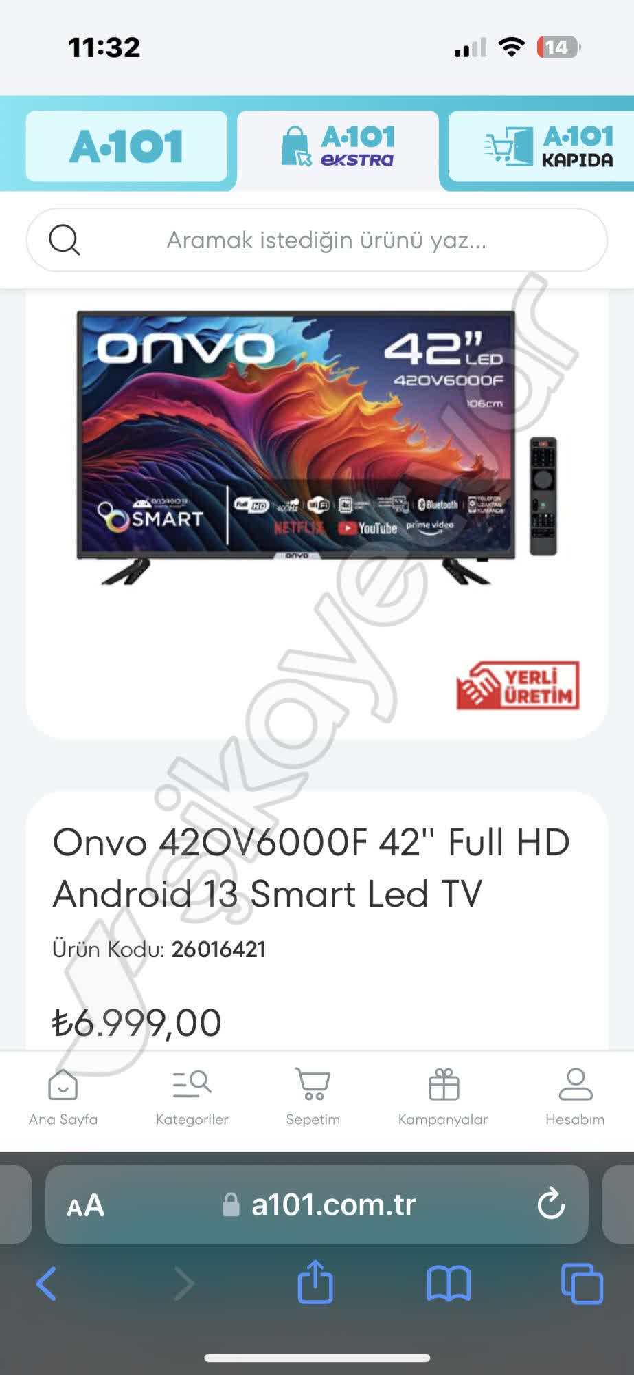 A101 Onvo Televizyon Eksik Paket - Şikayetvar