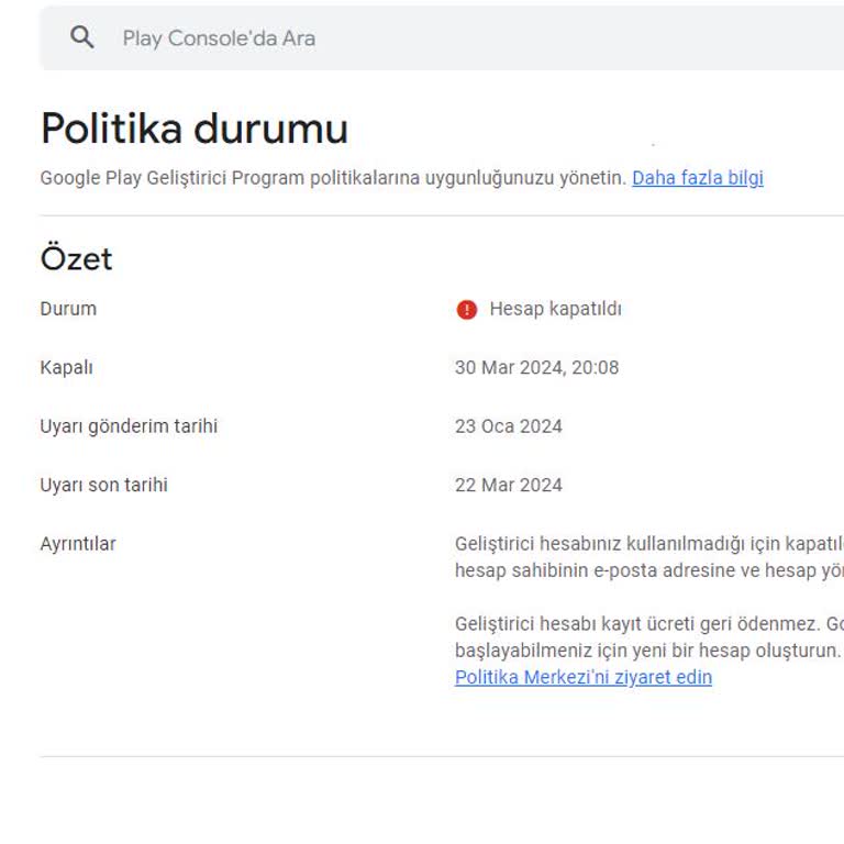 Google Play Console Hesabım Neden Sürekli Kapatılıyor? - Şikayetvar
