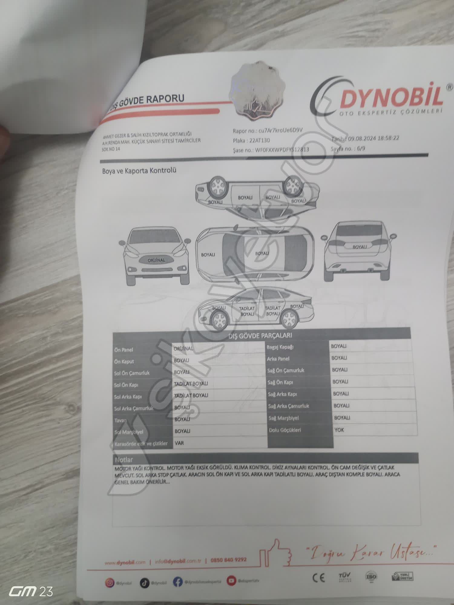 Dynobil Oto Ekspertiz Motoru Sorunlu Araca Normal Denildi - Şikayetvar