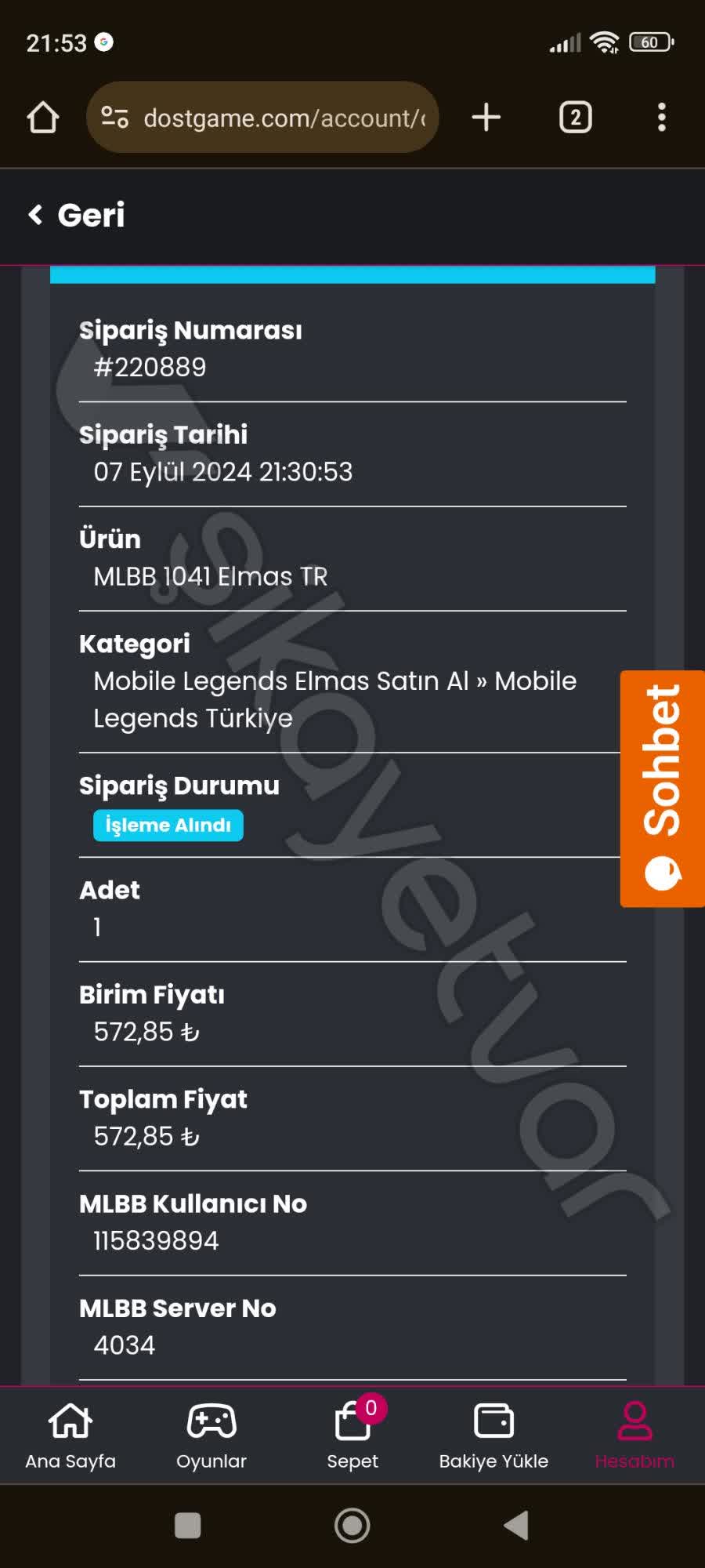 DostGame Dost Game Mlbb Elmas Yüklenmiyor - Şikayetvar