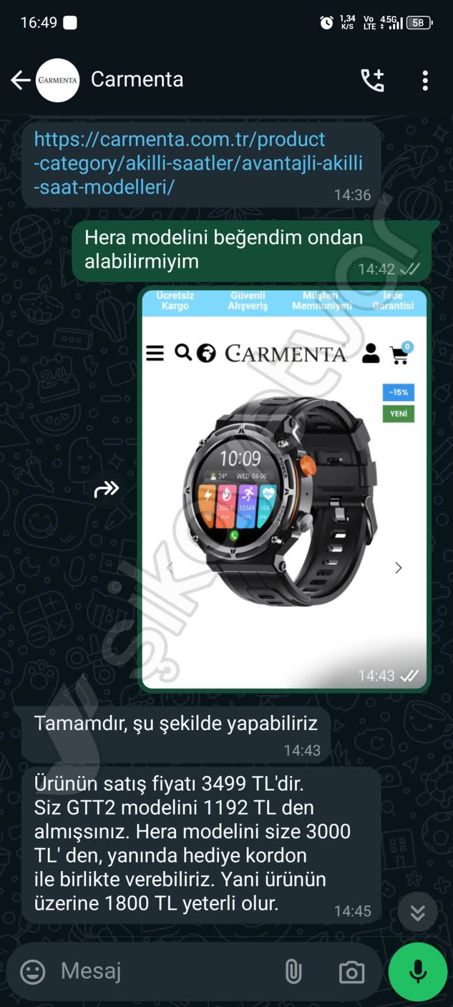 Carmenta Akıllı Saat Pişmanlığı - Şikayetvar