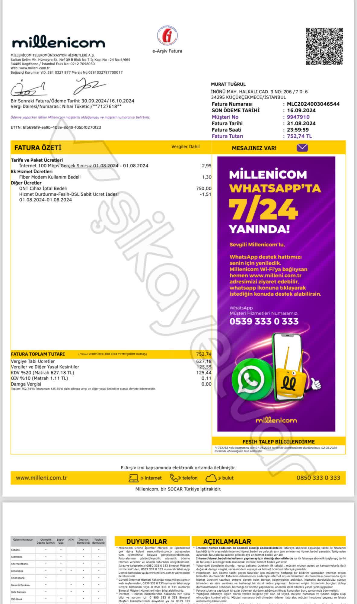 Millenicom Abonelik İptali Ve Haksız Fatura Sorunu - Şikayetvar