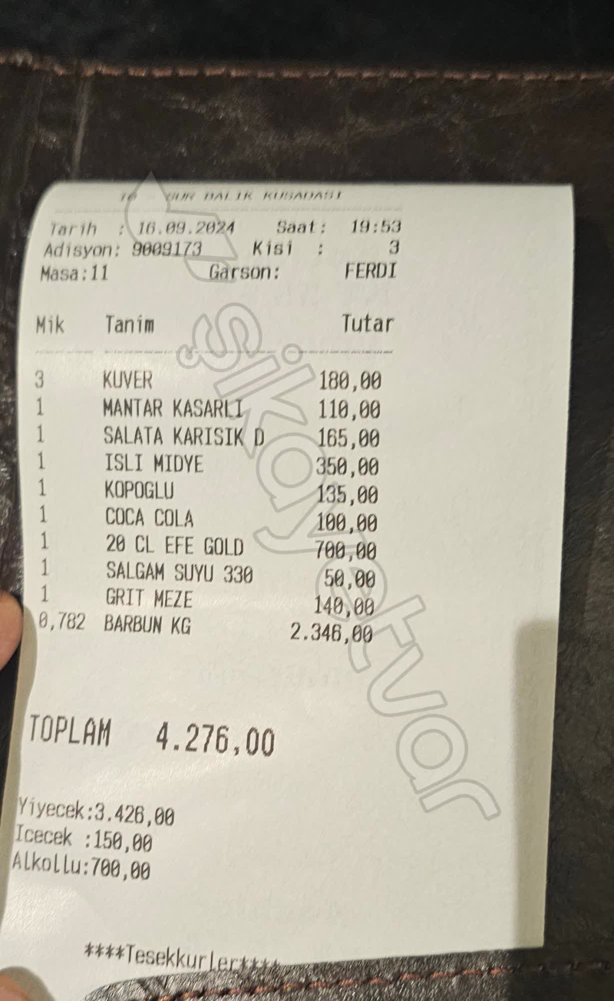 Sur Balık Restaurant Yüksek Fiyatlar Ve Kuver Ücreti Hakkında Şikayet ...