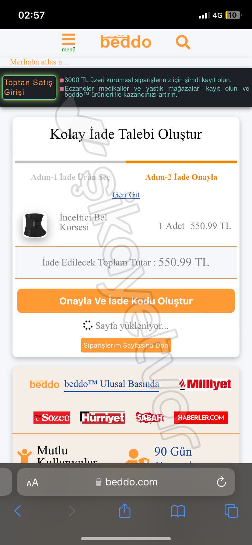 Beddo İade Yapamıyorum 90 Günlük İadeye Rağmen:d - Şikayetvar