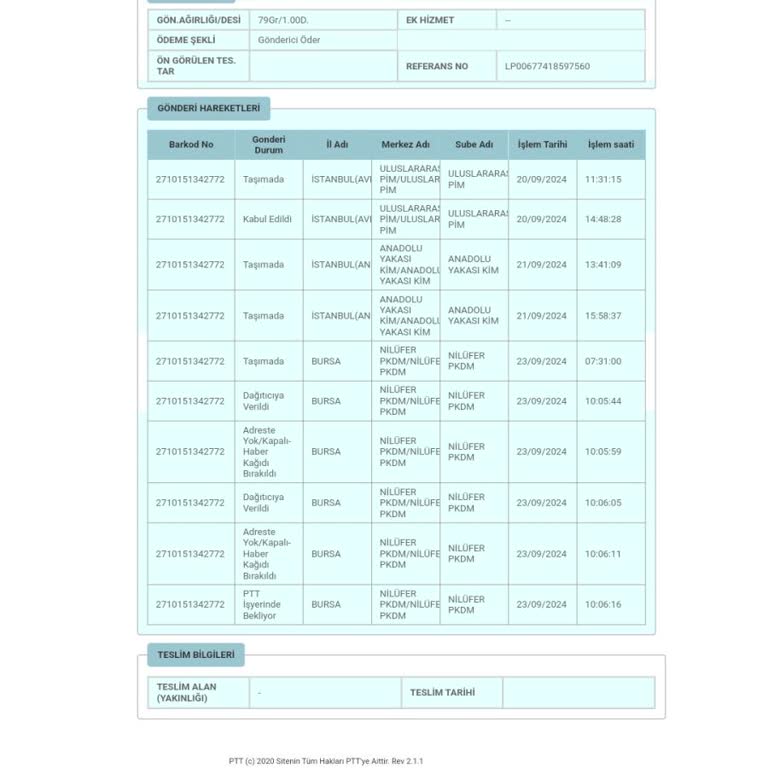 Turpex PTT PTT Kargo Ne Zaman Gelir? - Şikayetvar