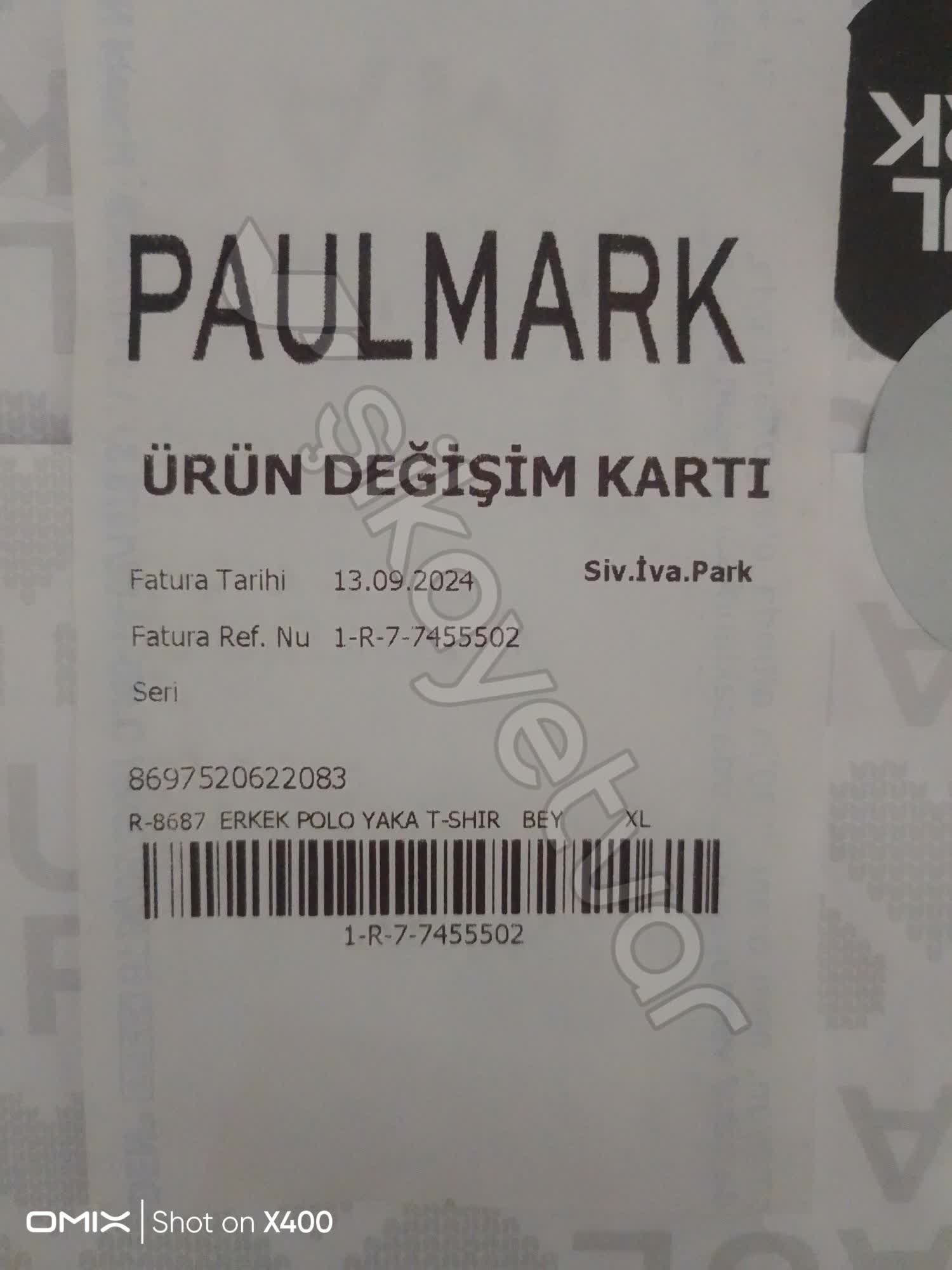 PaulMark Ürün Değişimi Yerine Beden Değişimi Yapılmak İstenmesi - Şikayetvar