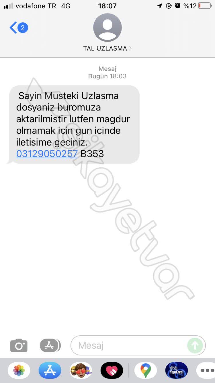 TAL UZLAŞMA (SMS) Tal Uzlaşma Dosya Mesajı - Şikayetvar
