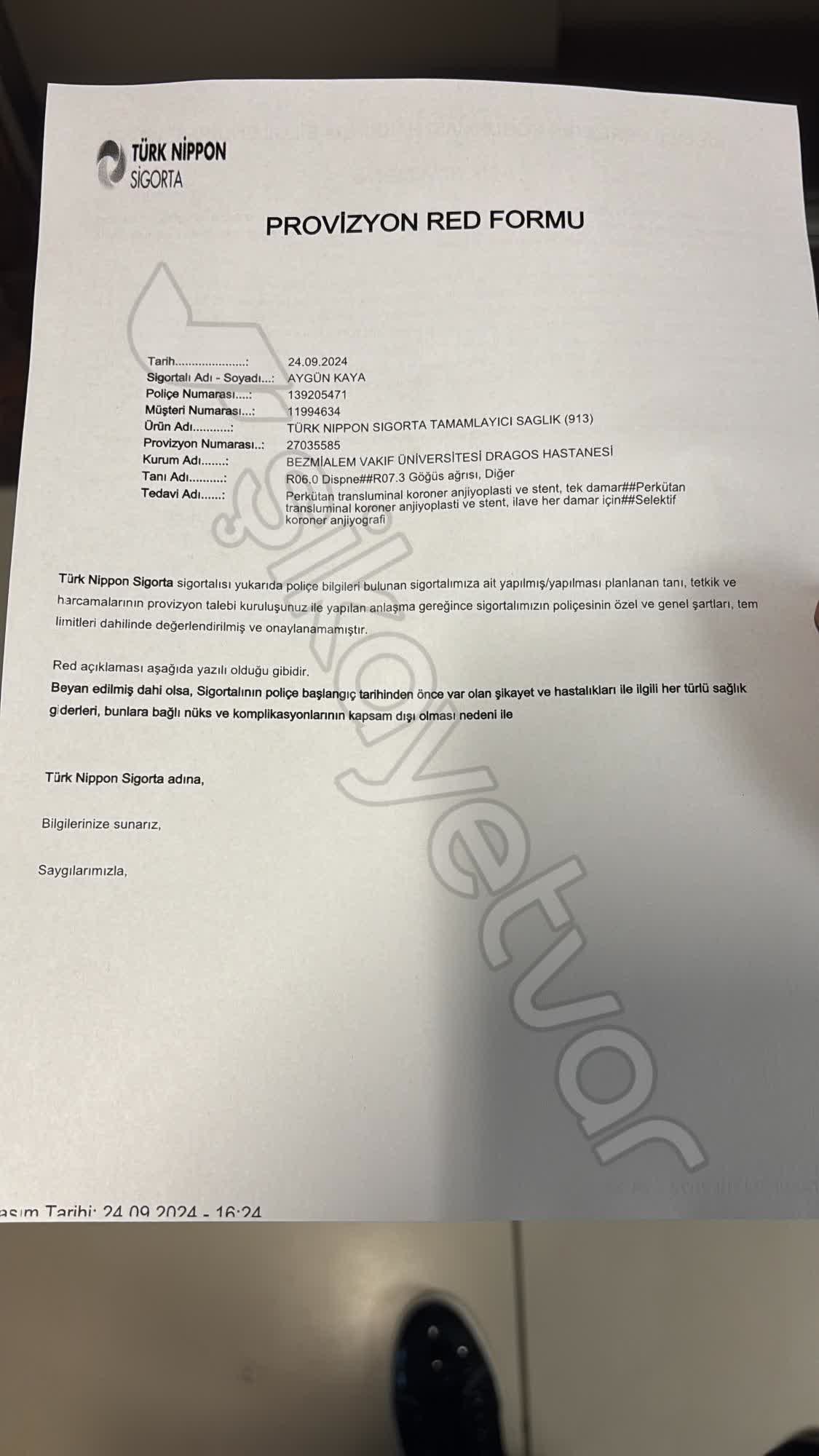 Türk Nippon Sigorta Tamamlayıcı Sağlık Sigortası Anjiyo Ve Stent ...