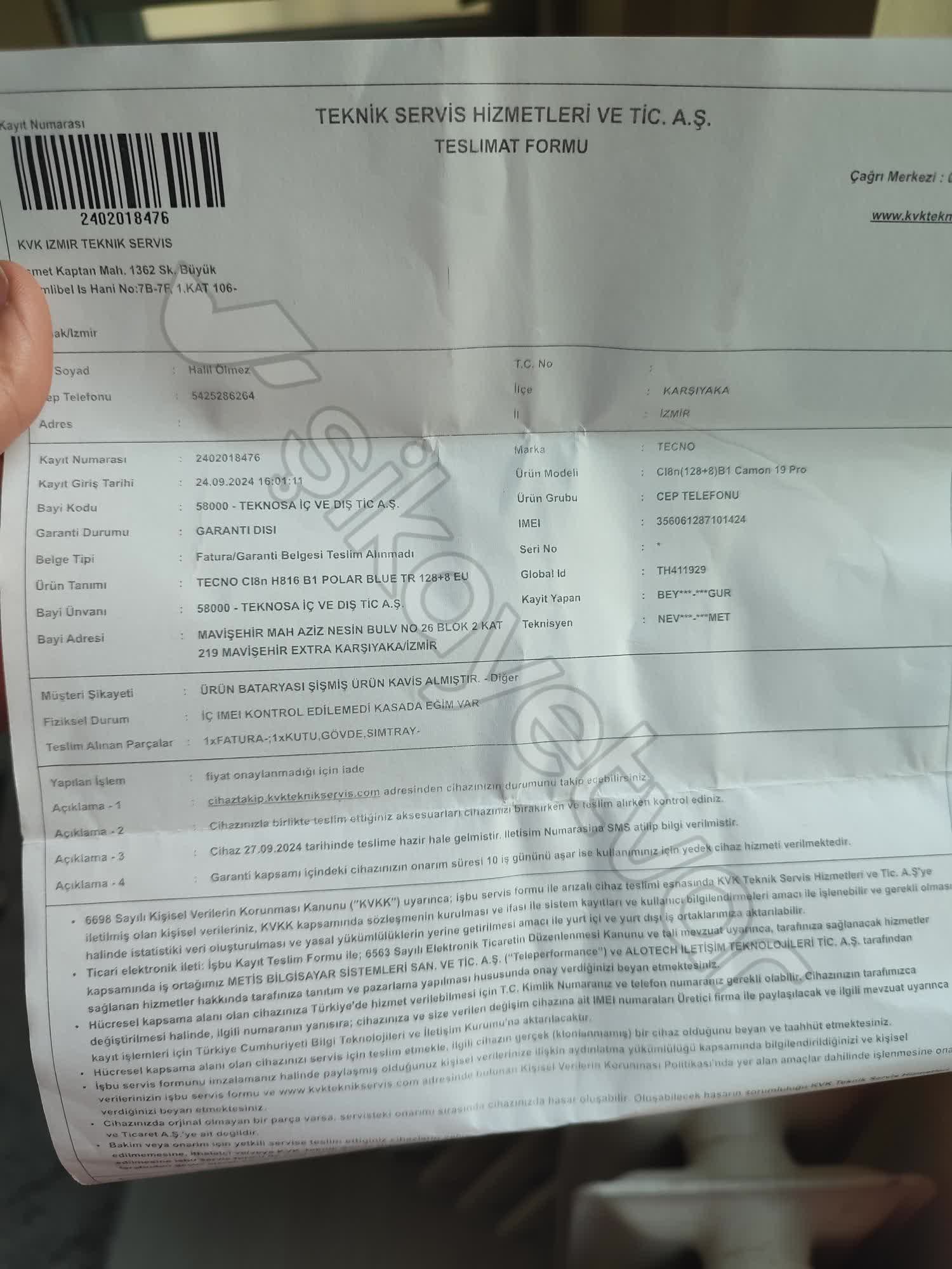 Tecno Mobile Tekno Camon 19 Pro batarya sorunu ve yüksek tamir ücreti - Şikayetvar