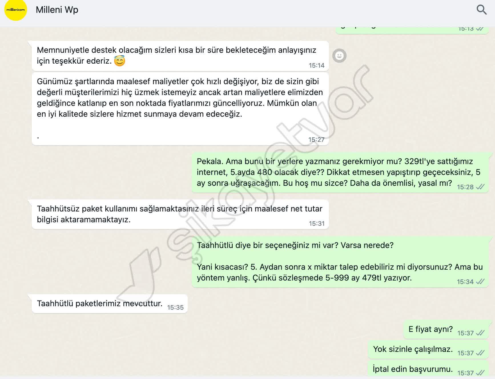 Millenicom Gizli Fiyat Artışları ve Müşteri Hizmetleri Sorunu - Şikayetvar