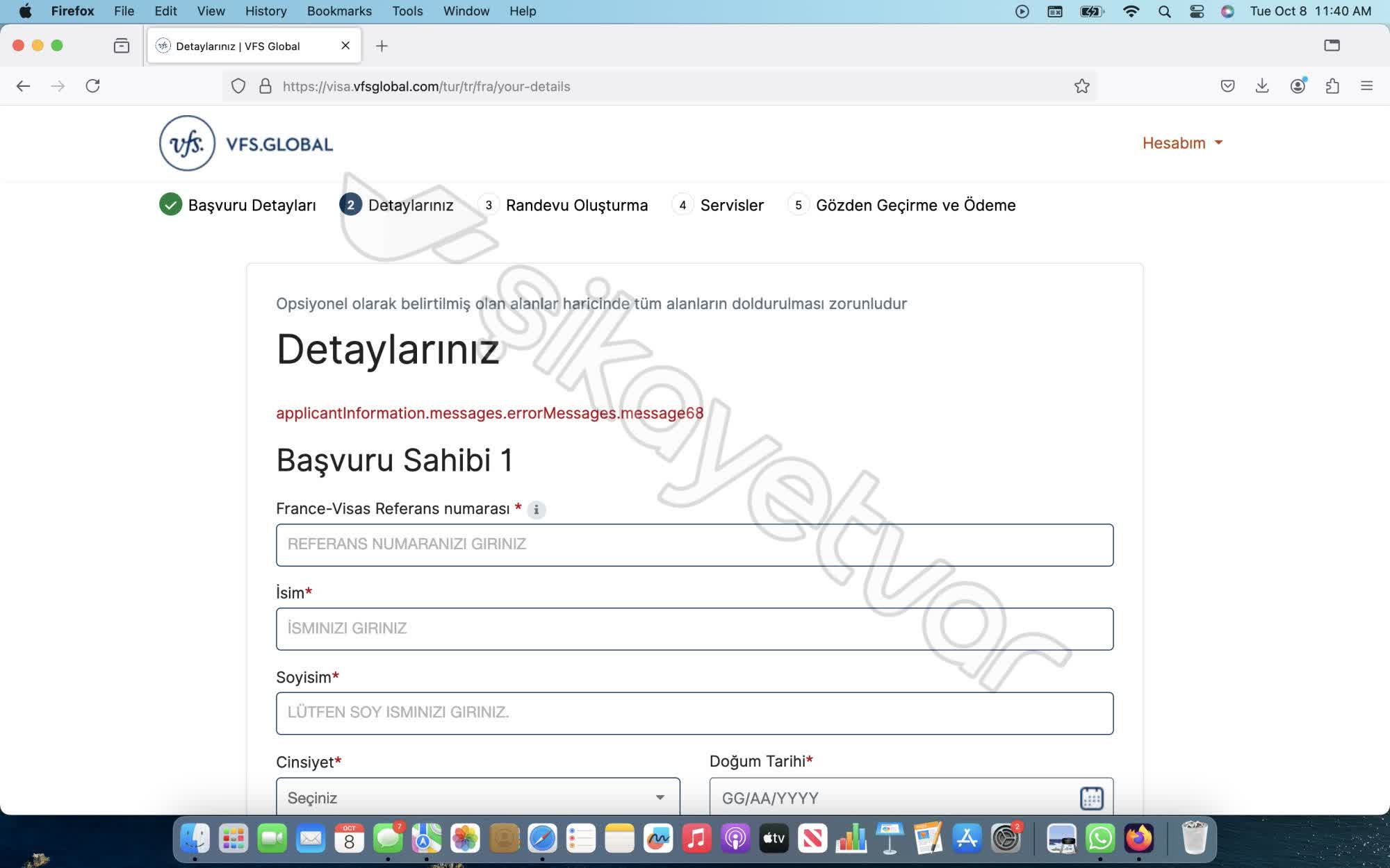 VFS Global Fransa Vizesi Randevu Sayfası Hata Mesajı - Şikayetvar
