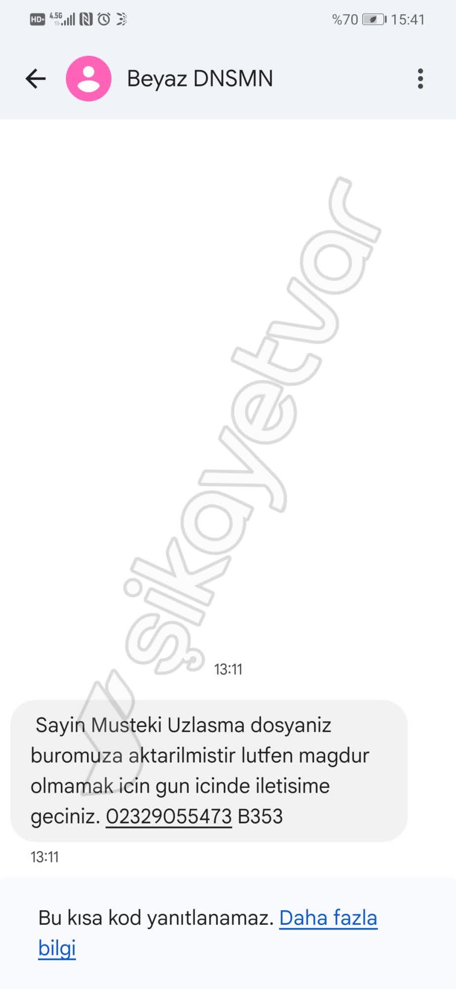 Beyaz Dnsmn (SMS) 'den Gelen Asılsız Mesaj - Şikayetvar