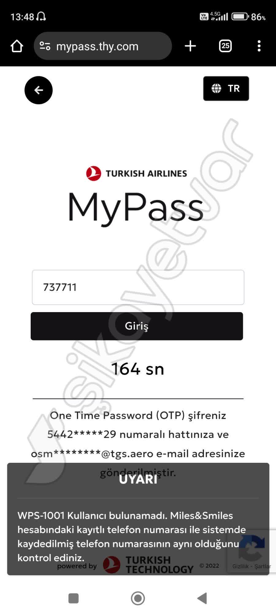 THY Miles-Smiles Sistemine Giriş Sorunu - Şikayetvar