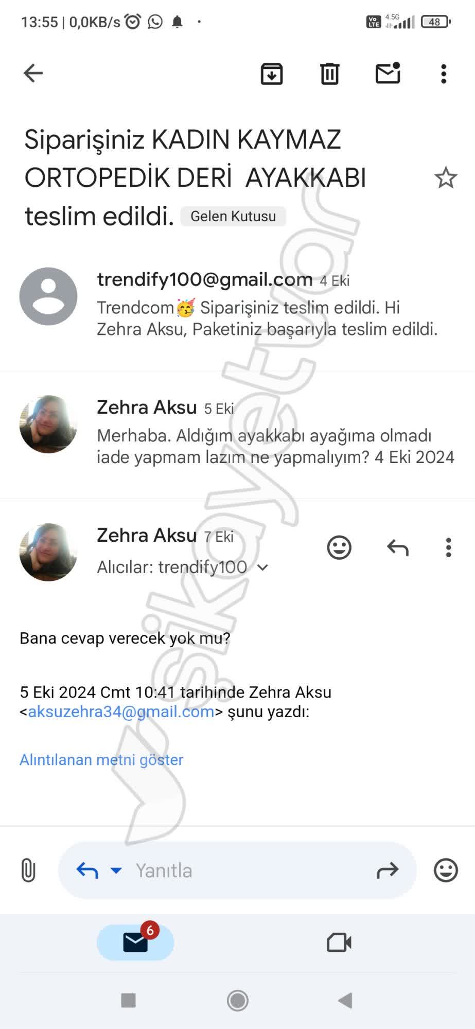 Trendcom Yanıtsız Kalan İade Talebi Ve Ortopedik Olmayan Ayakkabı Sorunu - Şikayetvar