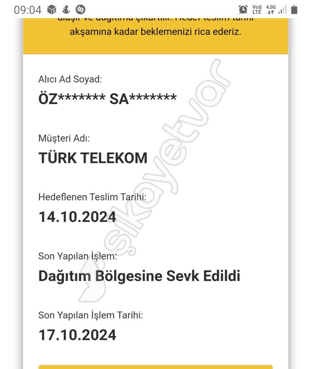 Türk Telekom Ve AGT Kurye'nin Teslimat Sorunları - Şikayetvar