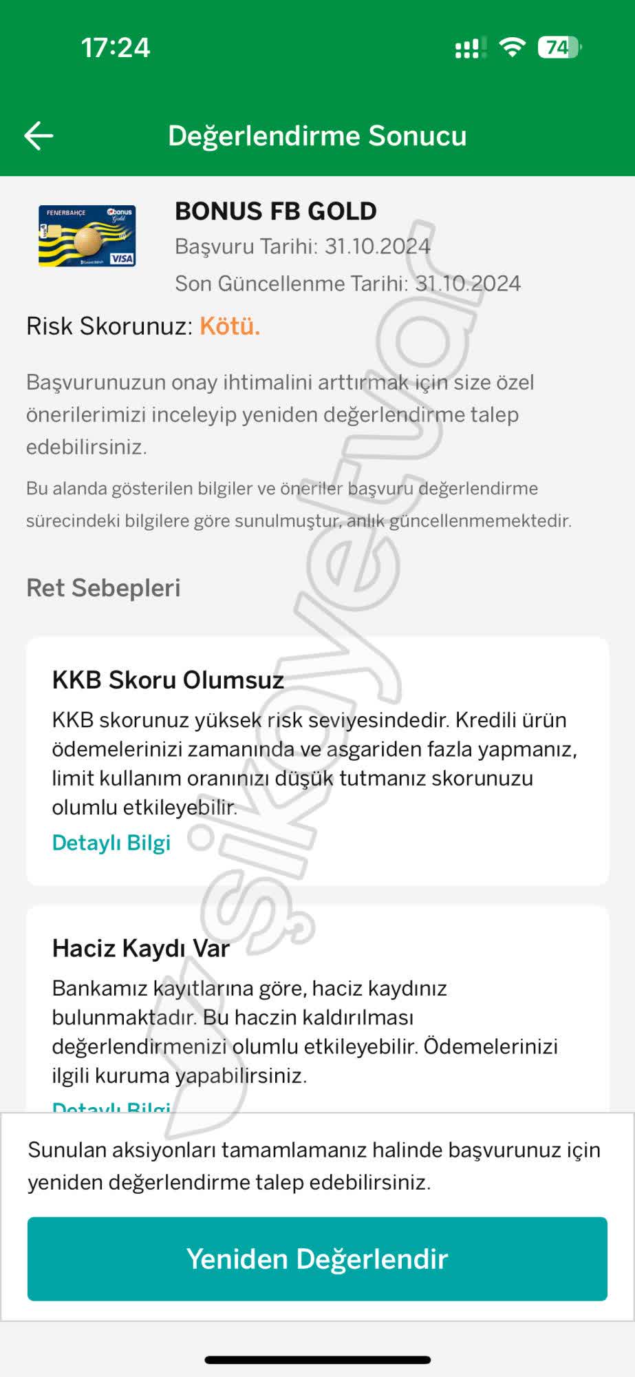 Garanti BBVA Risk Skoru Yanılgısı: FB Kartı Alamıyorum - Şikayetvar