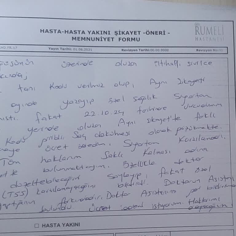 Rumeli Hospital Ameliyat Sonrası Sürekli Ağrı Ve Yüksek Muayene ...