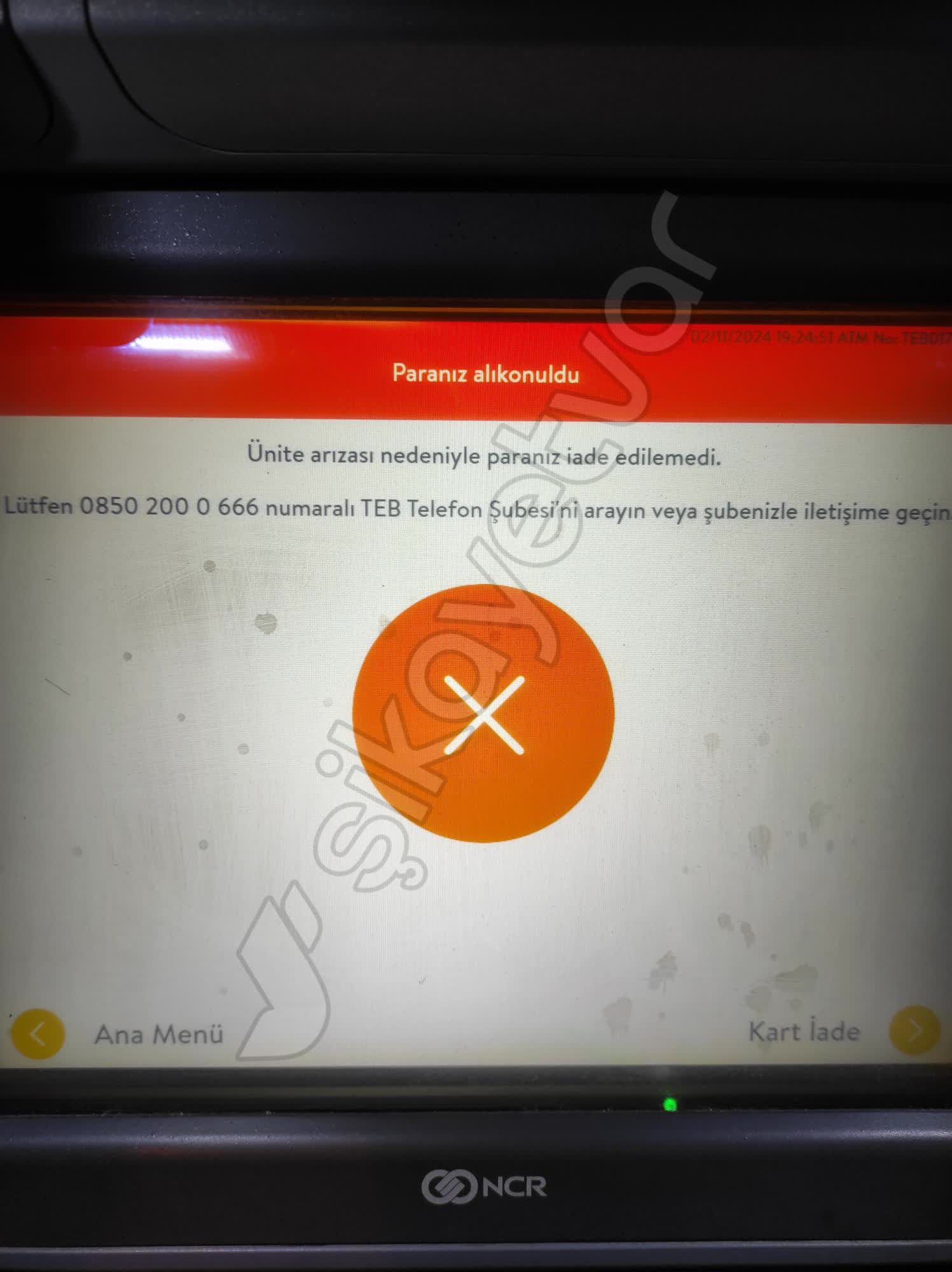 TEB ATM Arızası Nedeniyle Mağduriyet Yaşadım - Şikayetvar