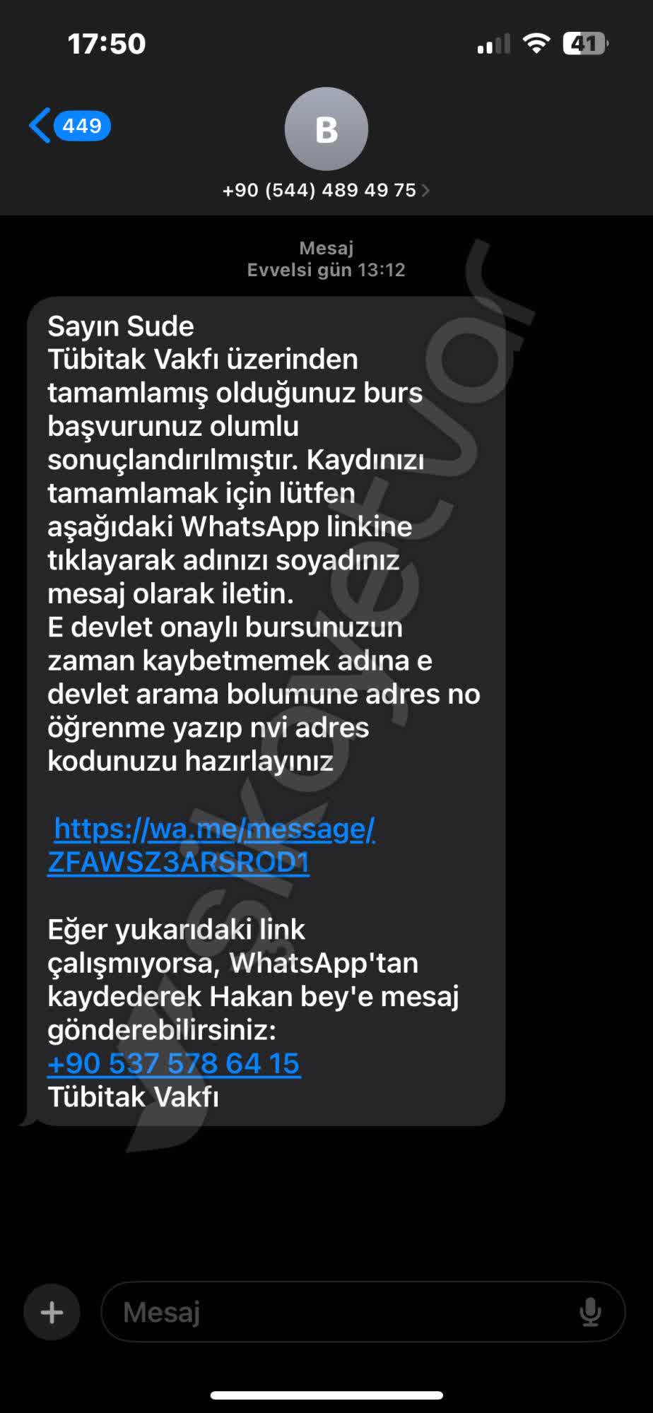 TÜBİTAK Tehlikeli Numaradan Gelen Mesaj Ve Bilgi Güvenliği Endişesi ...