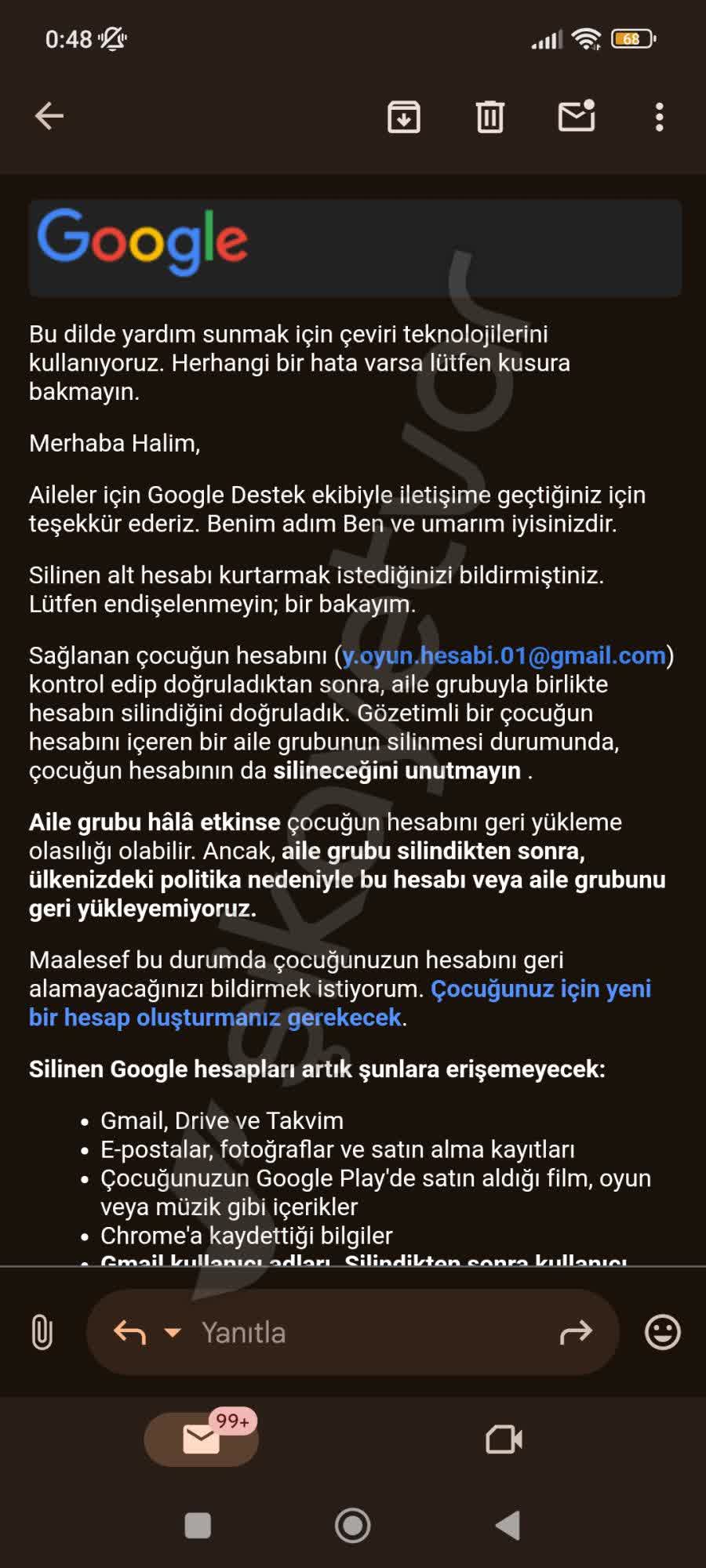 Gmail Yanlışlıkla Silinen Google Hesabı Ve Destek Sorunu - Şikayetvar