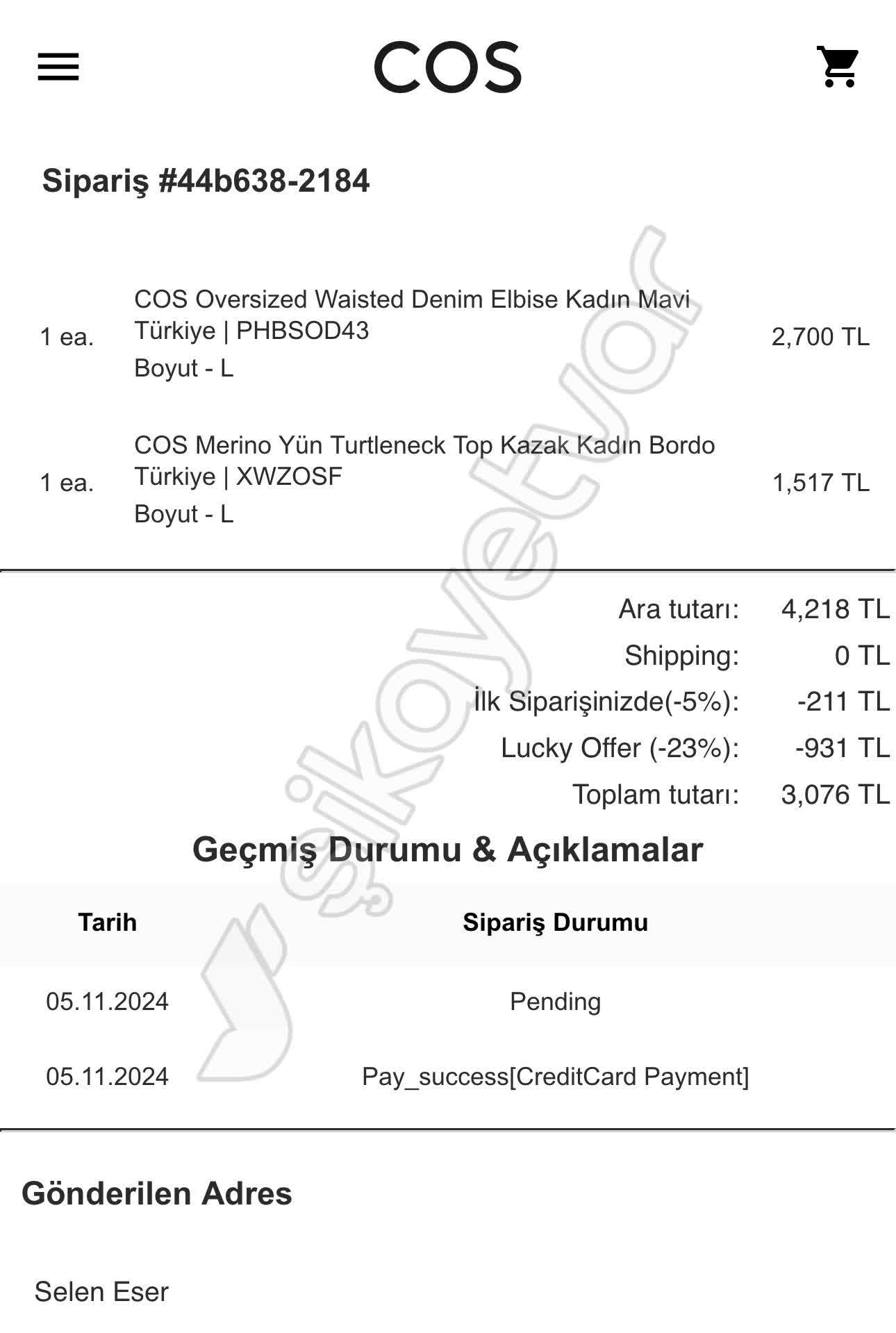 Cos Turkey Sahte Sitesi Mağduriyeti - Şikayetvar