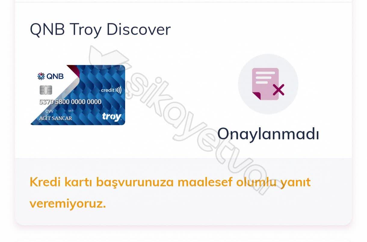 QNB Türkiye Kredi Kartı Başvurusunda Beklenmedik Red - Şikayetvar