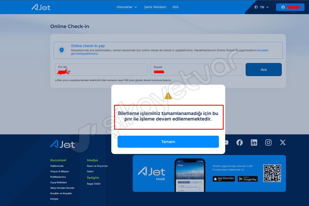 AJet Online Check-in Kabusu: Hatalı Sistem Ve Yetersiz Destek - Şikayetvar