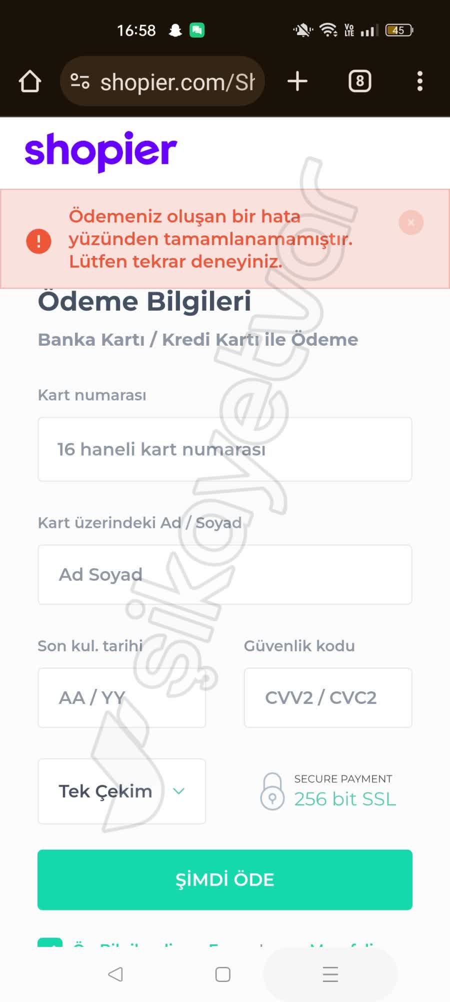 Shopier'da Sürekli Ödeme Hatası Sorunu - Şikayetvar
