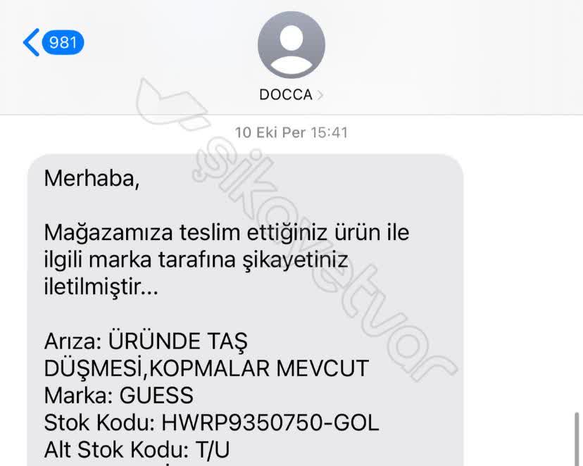 Docca Collection Guess Ürün İnceleme Sürecinde Yasal Süre Aşıldı - Şikayetvar