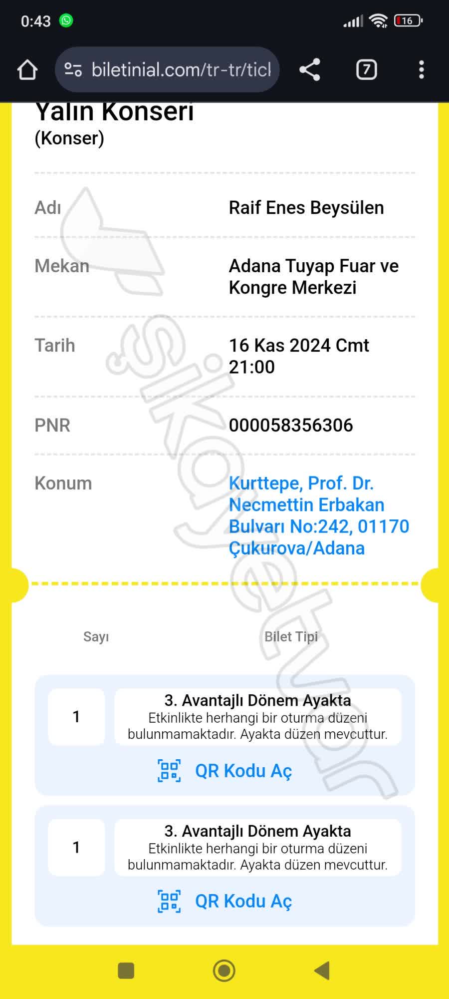 Biletinial.com Konser Biletindeki Değişiklikler Ve VIP Ayrıcalığı - Şikayetvar