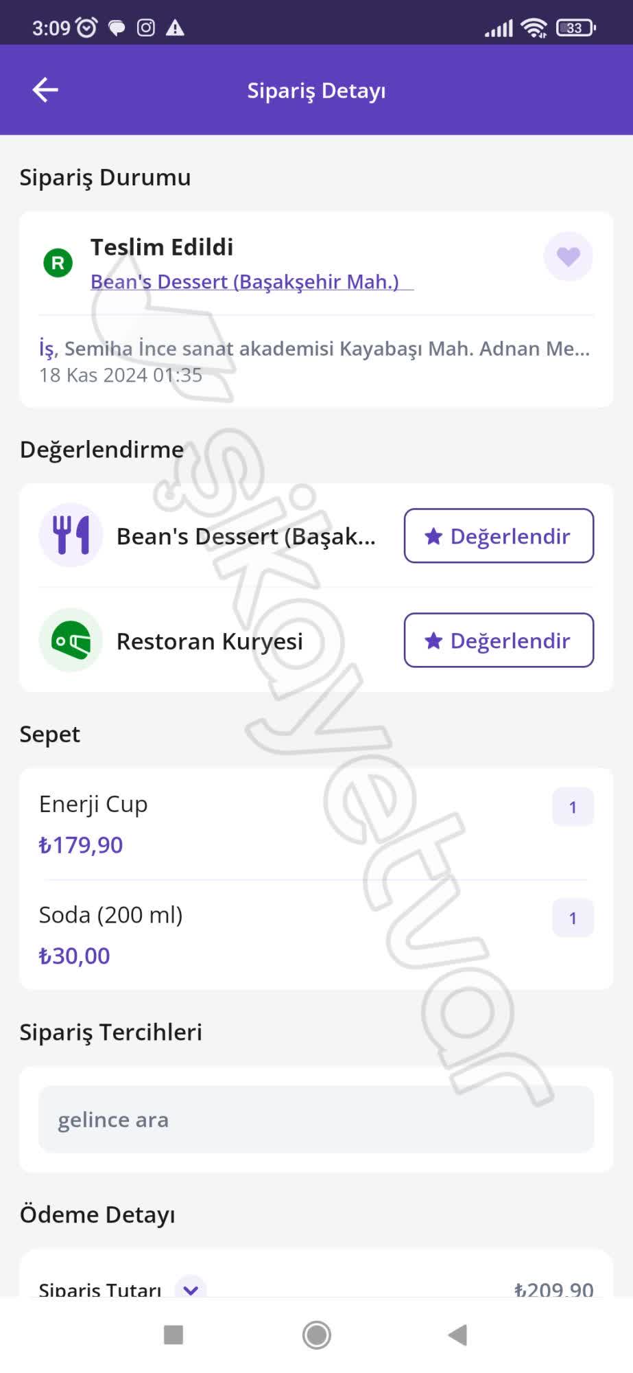 Getir'de Var Olmayan Restoran Ve Yanıltıcı Sipariş Sorunu - Şikayetvar