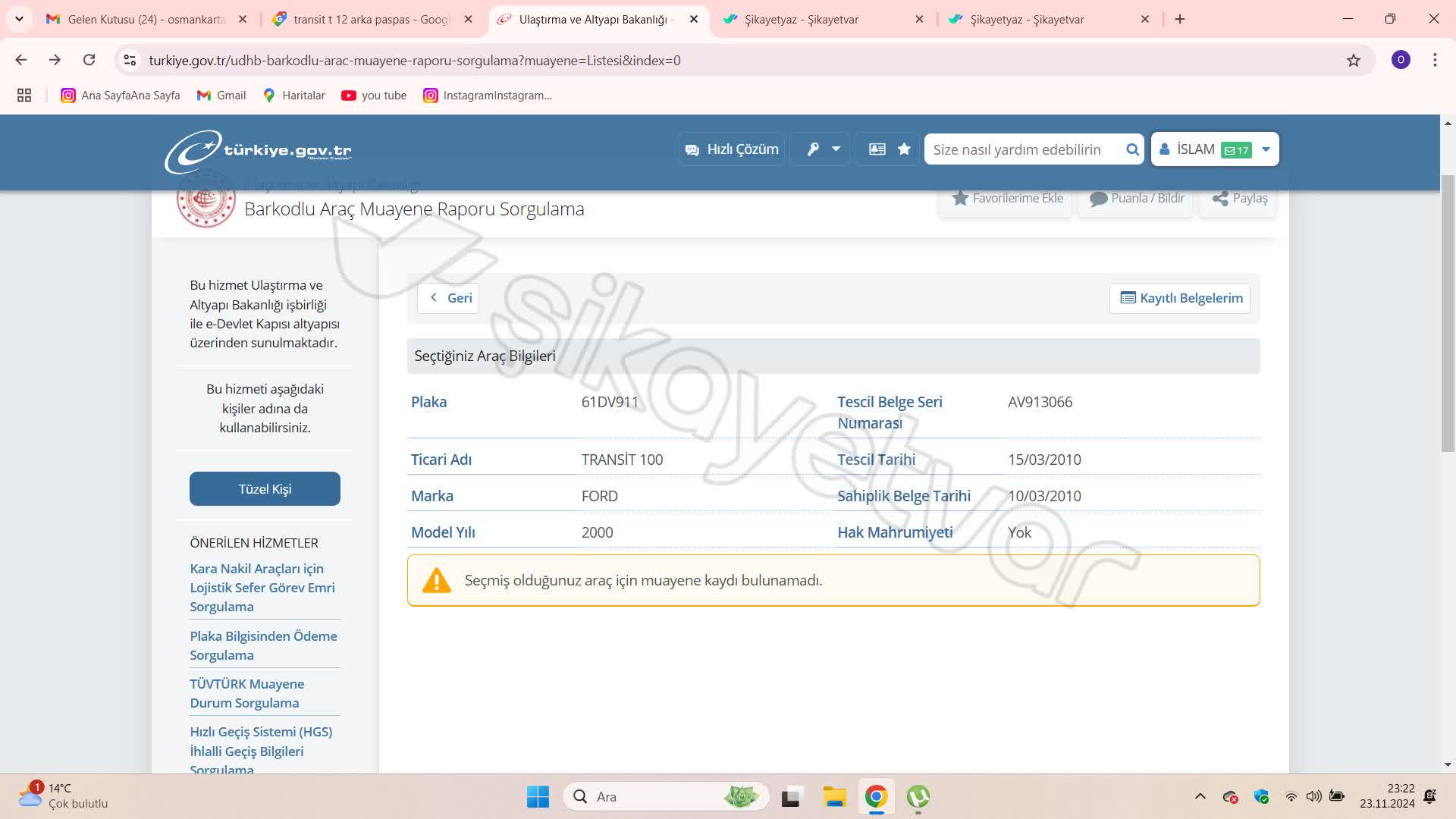 TÜVTÜRK Araç Muayene Bilgileri E-Devlette Görünmüyor - Şikayetvar