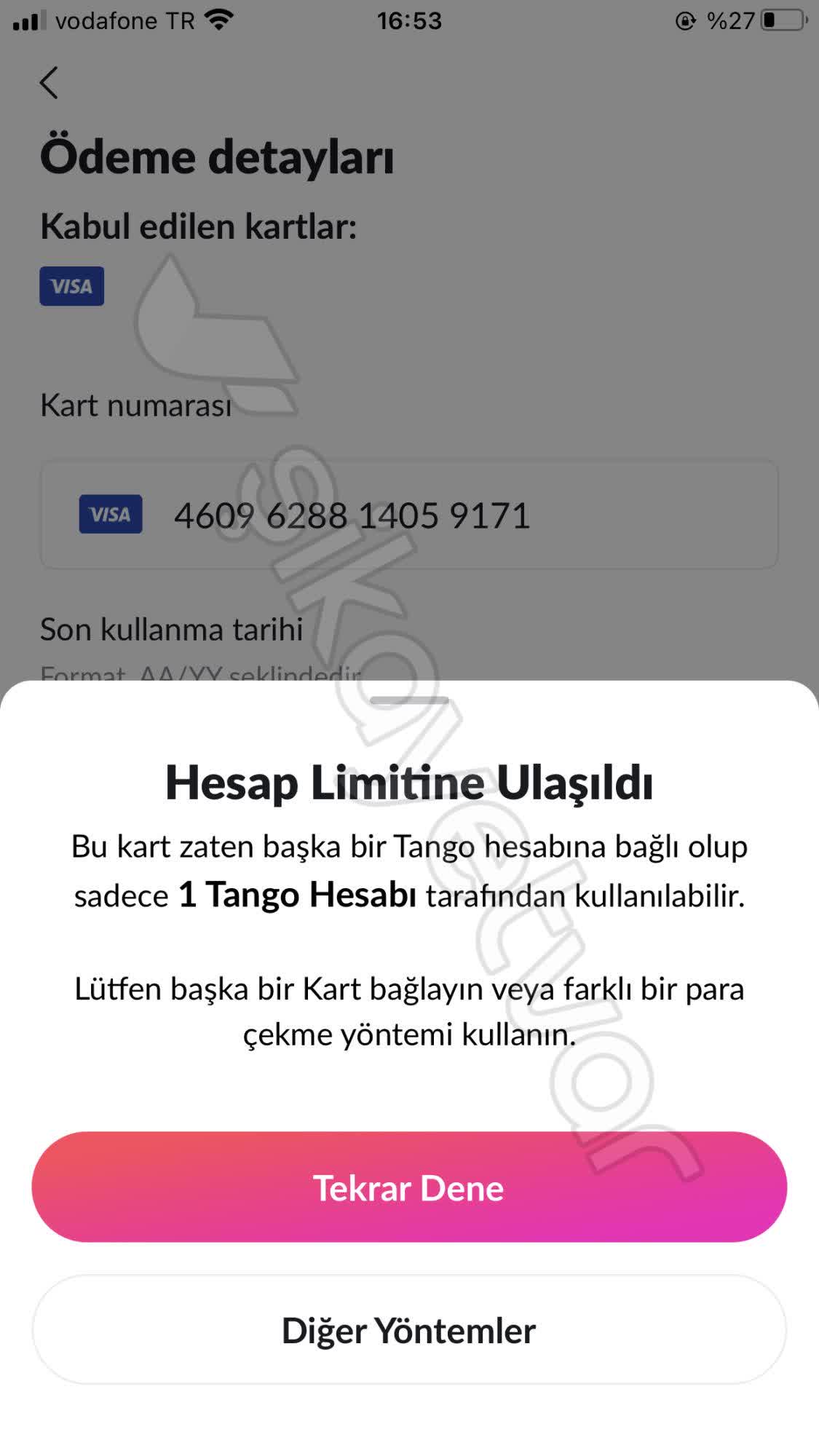 Tango Live Tango Uygulamasında Kart Bağlama Sorunu - Şikayetvar