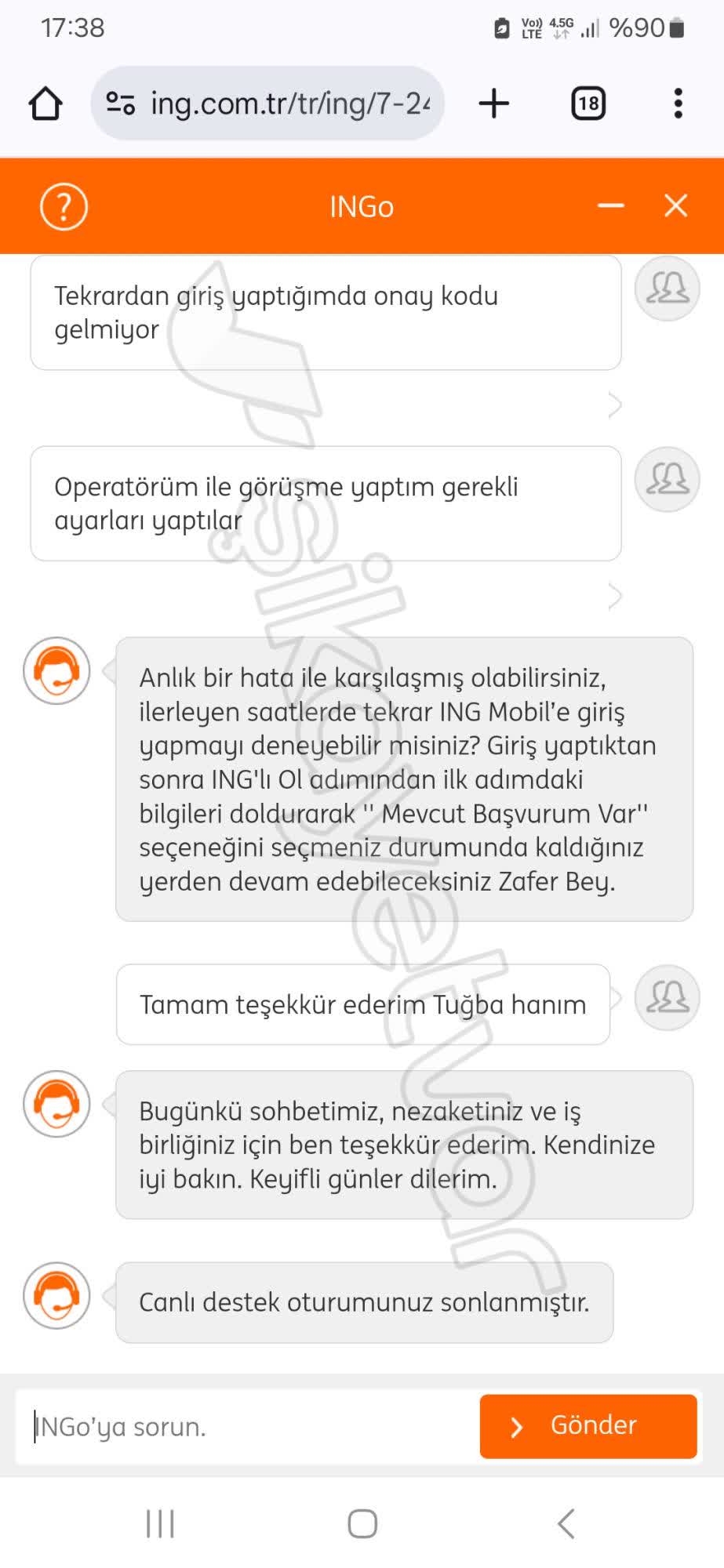 Çözüldü: ING Mobil Uygulama SMS Doğrulama Sorunu - Şikayetvar