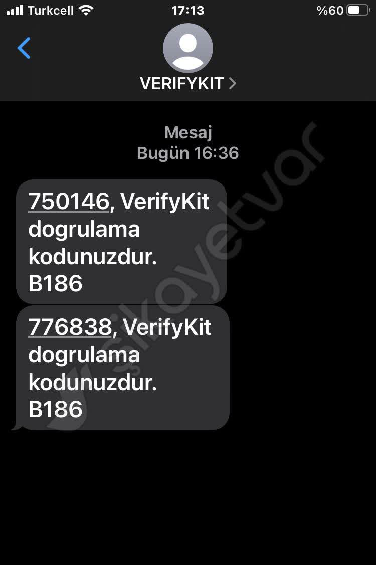 Verifykit İzinsiz Gönderilen Doğrulama Kodu Hakkında Şikayet - Şikayetvar